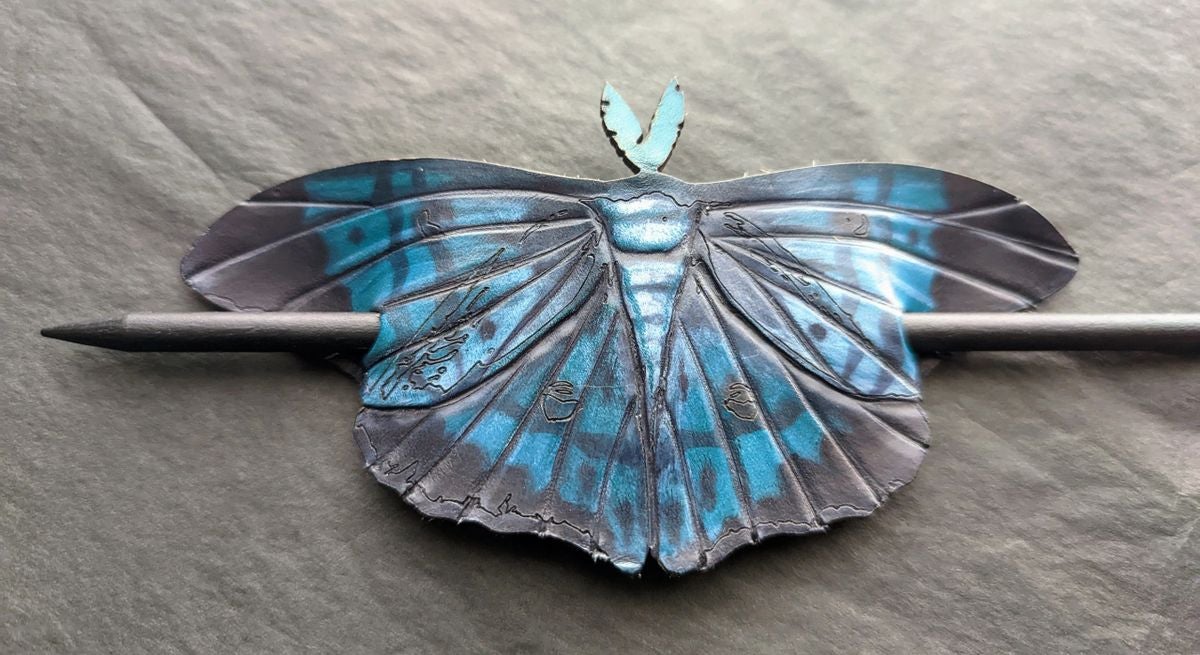 Blue Day Moth Hairpin | Lillians Leather & Mercantile